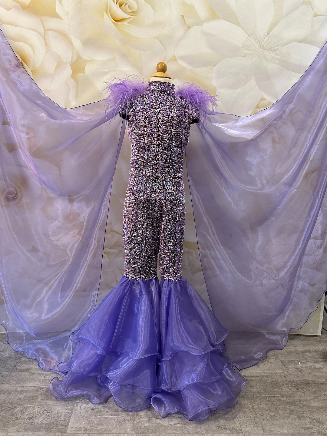 Purple Violet Sparkly Jumpsuit Pageant Outfit Girls Sequins Organza Fun ...