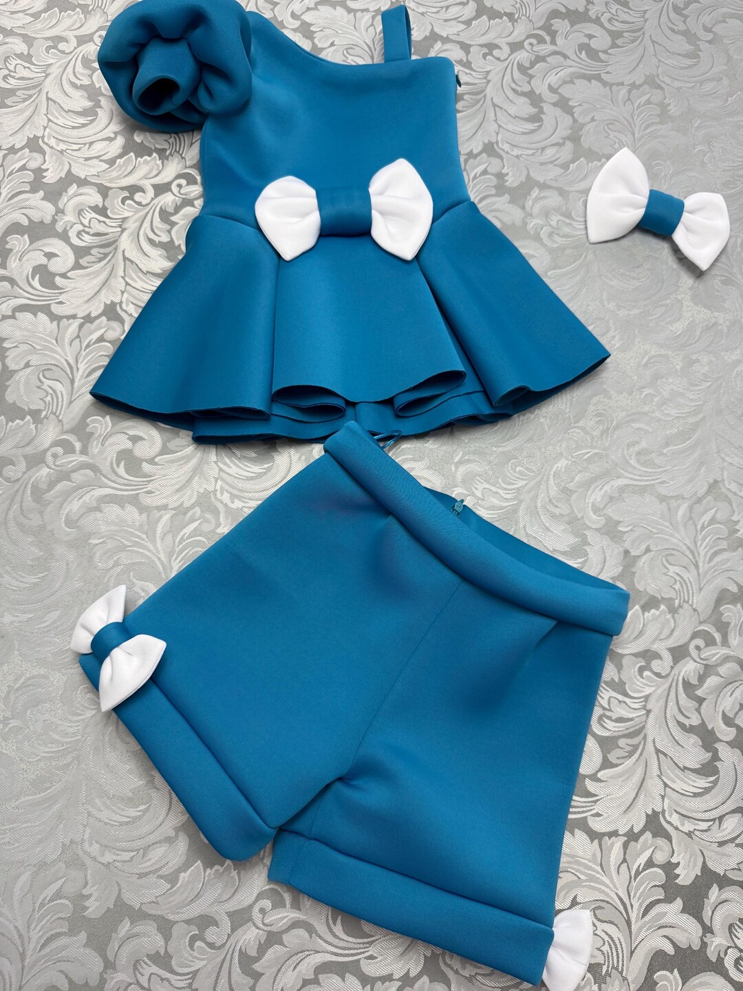 Unique Teal Turquoise White 2 Pieces Outfit Pageant Girls Neoprene ...
