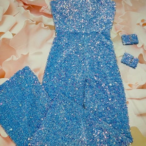 Baby Blue Sparkly Jumpsuit Pageant Outfit Girls Sequins Light Fun ...