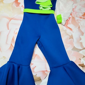 Royal Blue Neon Gree Outfit Pageant Ruffles Girls Neoprene Jumpsuit ...
