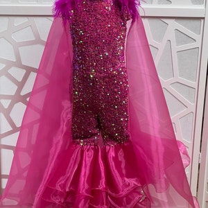 Hot Pink Sparkly Jumpsuit Pageant Outfit Girls Sequins Organza Fun ...