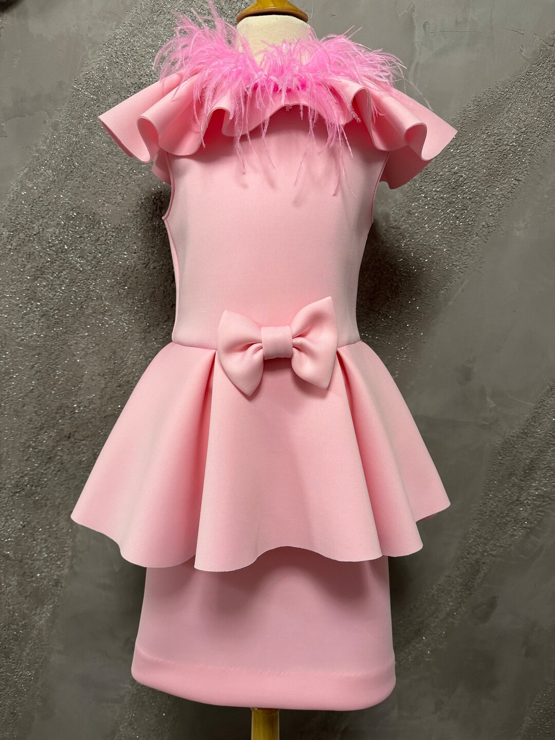 Light Pink Interview Pageant Dress With Peplum Girls Casual Neoprene ...