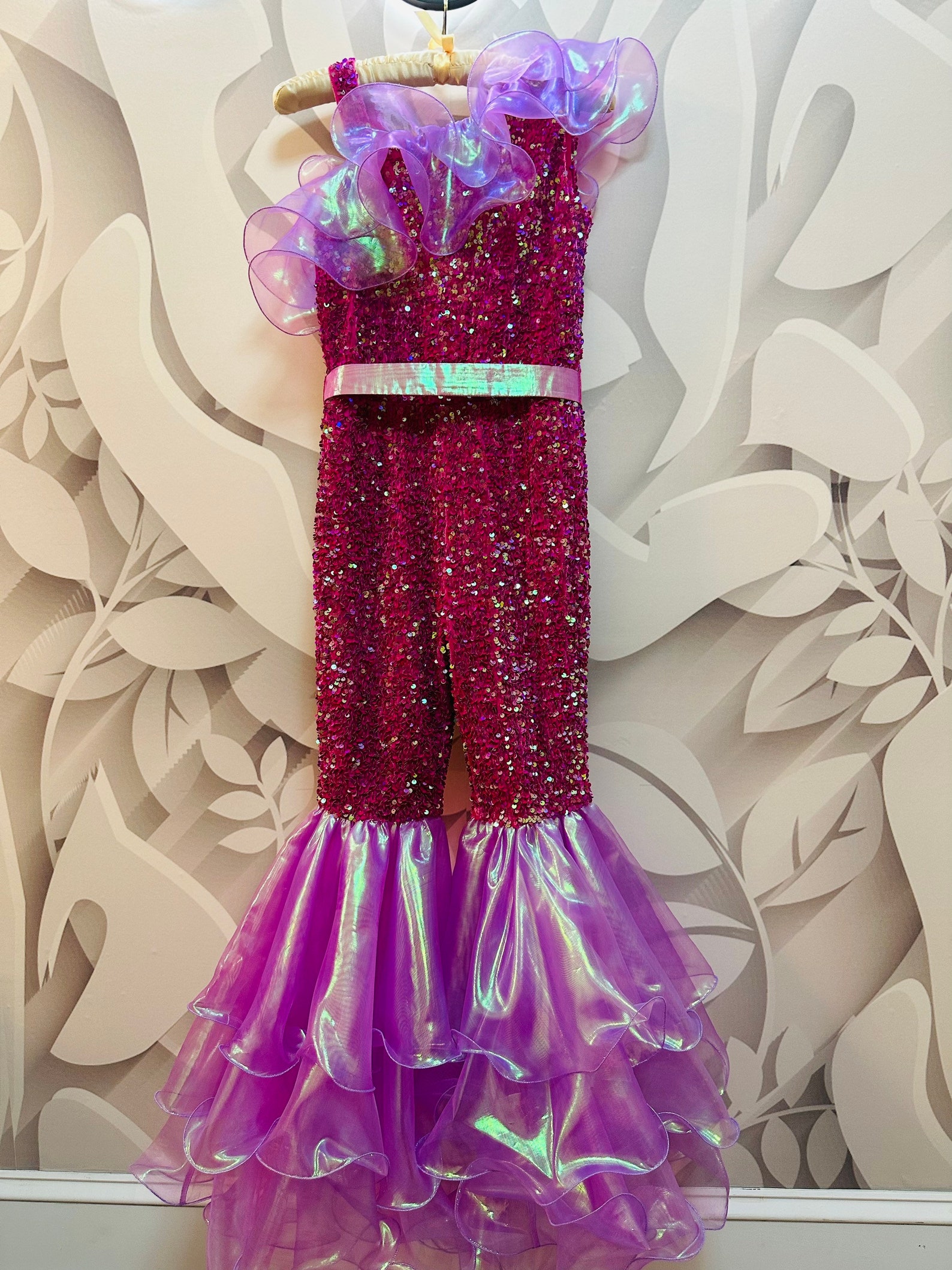 Hot Pink Sparkly Jumpsuit Pageant Outfit Girls Sequins Organza - Etsy