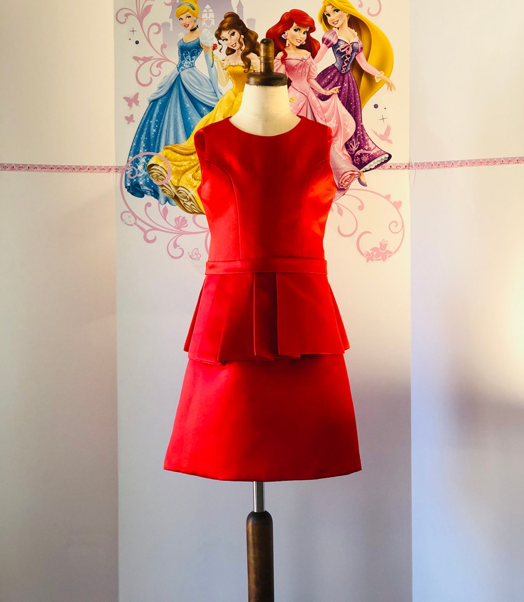 Red Interview Dress Pageant Red Dress With Peplum and Bow Girls Satin ...