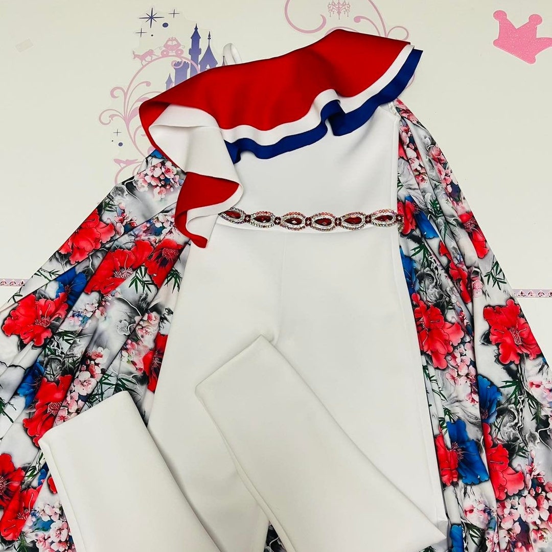 Red White Blue Jumpsuit With Cape Pageant Fun Fashion Girls Neoprene ...