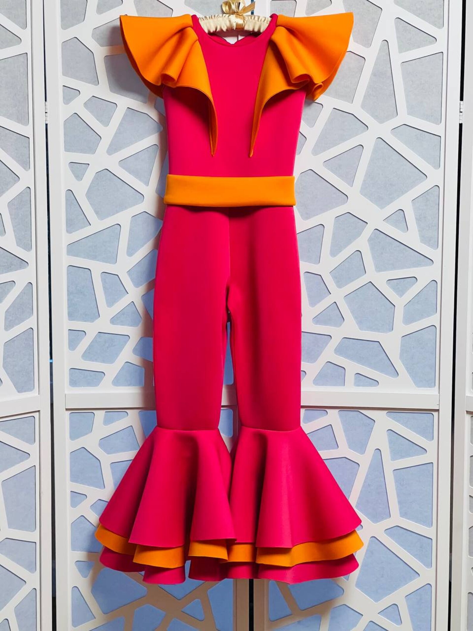 Hot Pink Orange Interview Jumpsuit Pageant Outfit Girls Neoprene Pink ...
