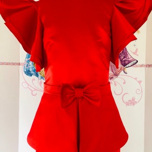 Red Interview Dress Pageant Red Dress With Peplum and Bow Girls Satin ...