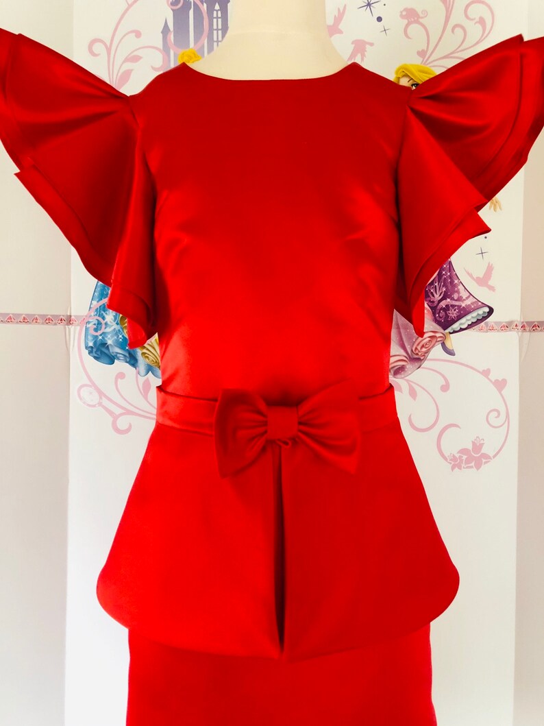 Red Interview Dress Pageant Red Dress With Peplum and Bow | Etsy