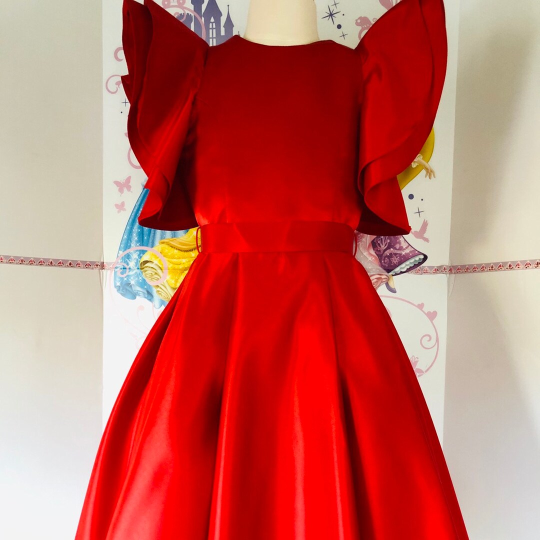 Red Interview Dress Pageant Dress With Belt Girls Satin Fluffy Dress ...