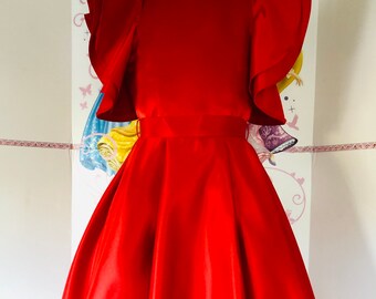 Red Interview Dress Pageant Red Dress With Peplum and Bow Girls Satin ...