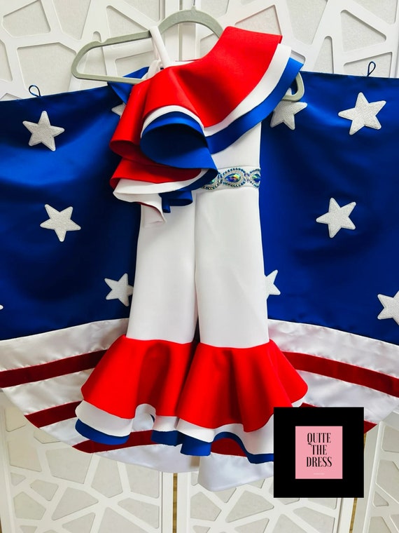 Red White Blue Jumpsuit With Cape Pageant Fun Fashion Girls | Etsy