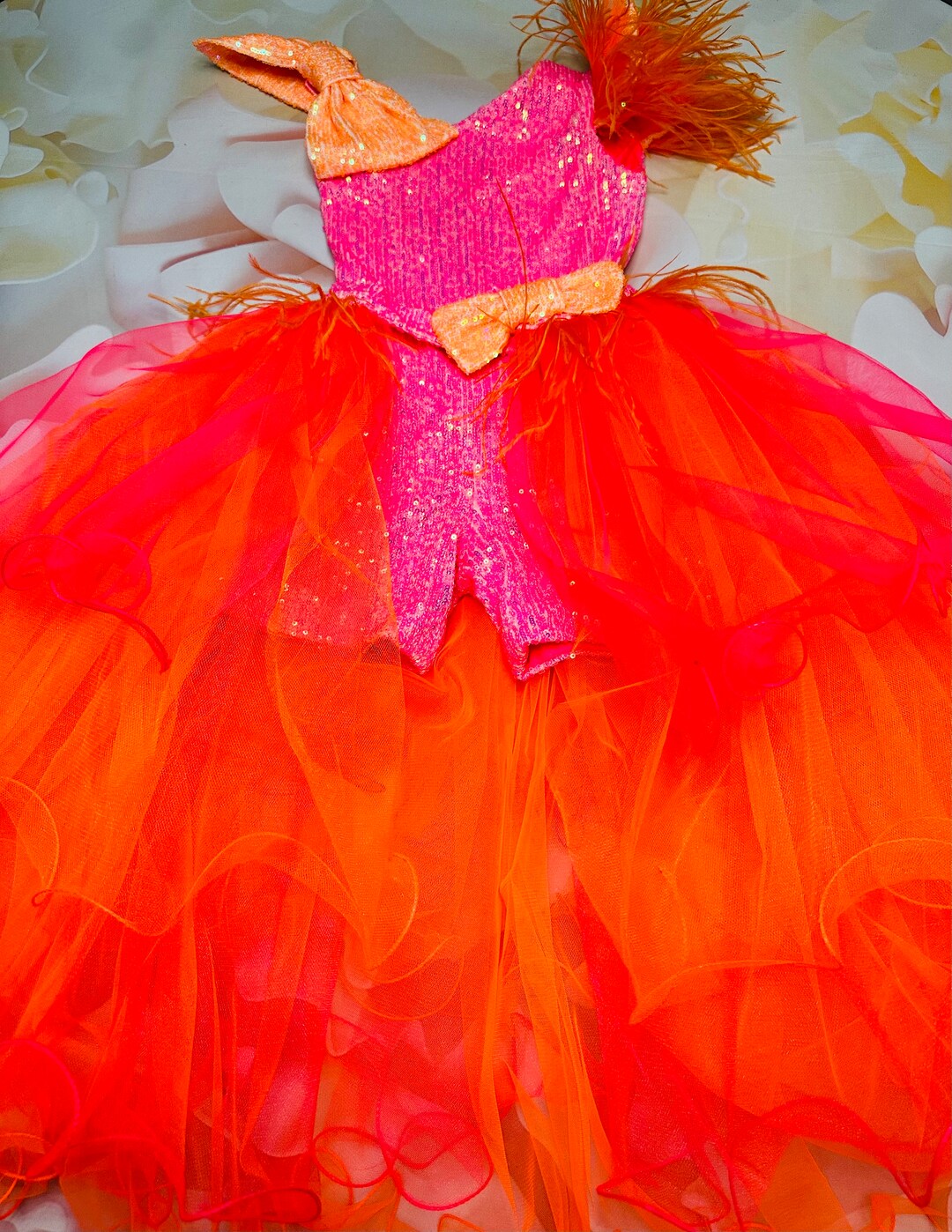 Orange Hotpink Sparkly Jumpsuit Skirt Pageant Runway Outfit Girls ...