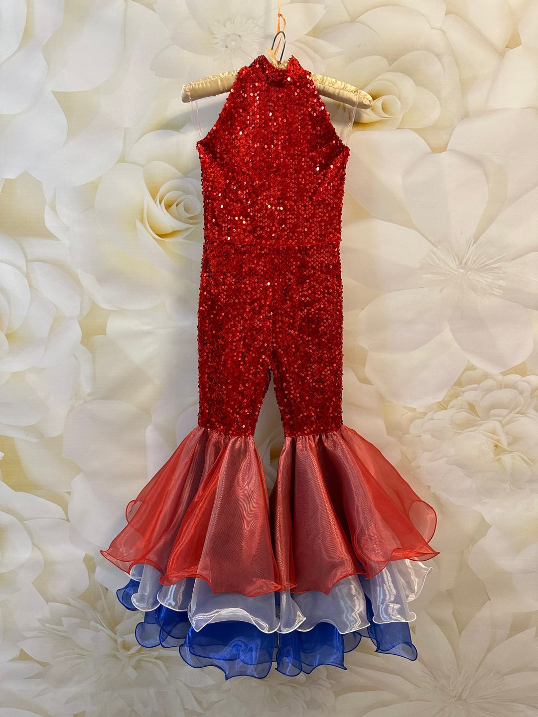 Red White Blue Jumpsuit Pageant Fun Fashion Girls Sequins Sparkly ...