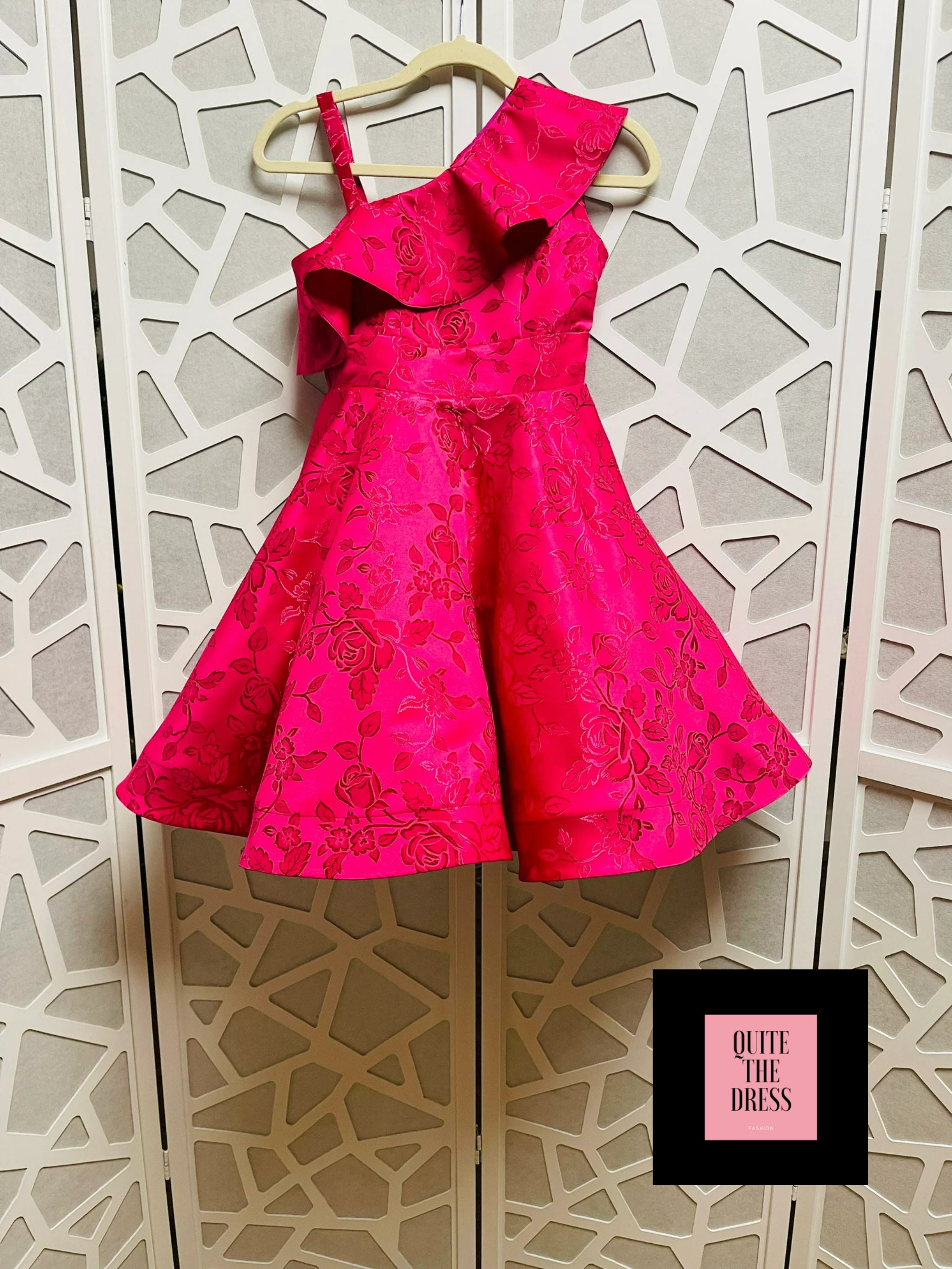 Hot Pink Pageant Dress Girls Satin Jacquard Homecoming Pageant | Etsy