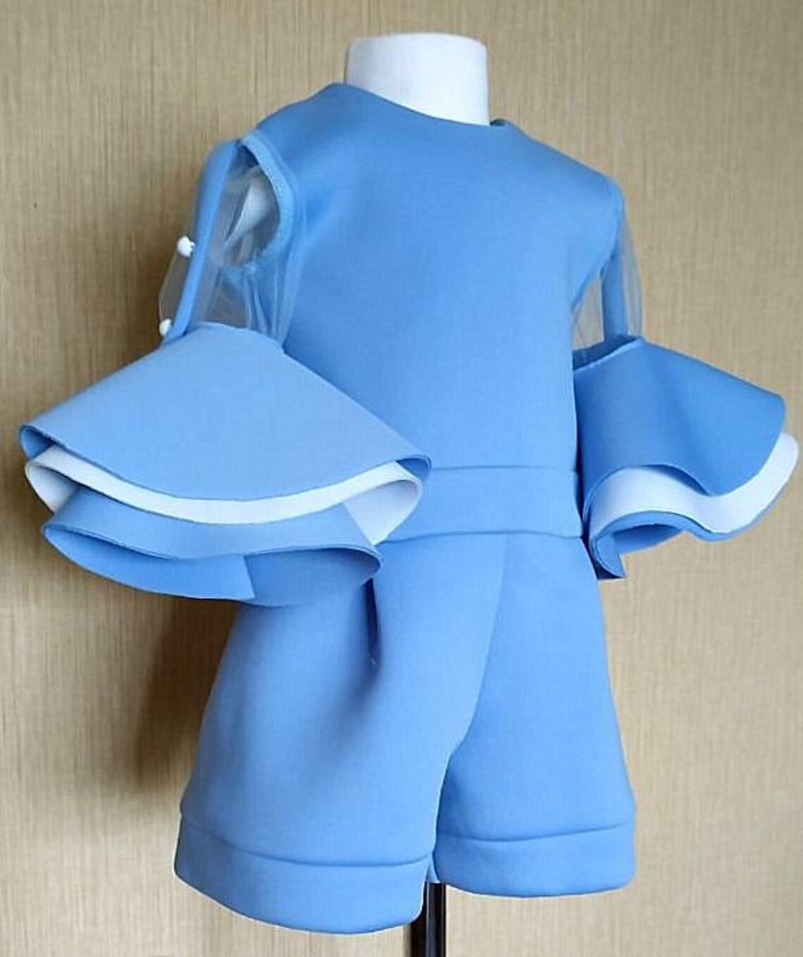 Royal Blue Jumpsuit Romper Pageant Outfit Girls Neoprene Sleeve Casual ...