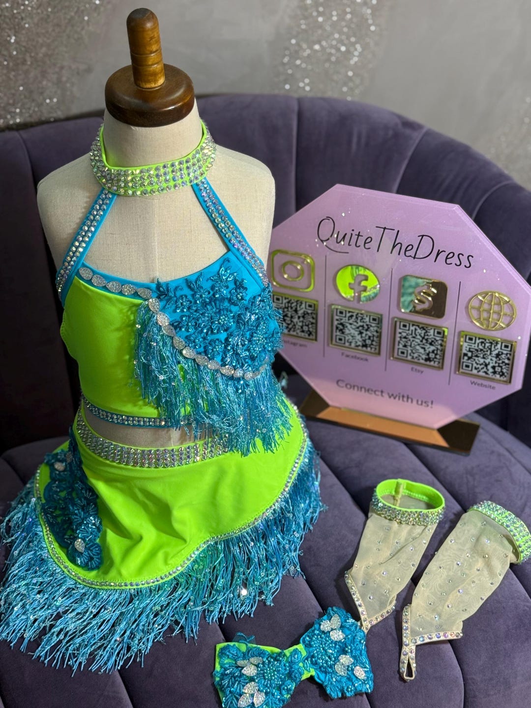 Turquoise Lime Sparkly Dancing Outfit Girls Unique Lyrical Wear Musical ...