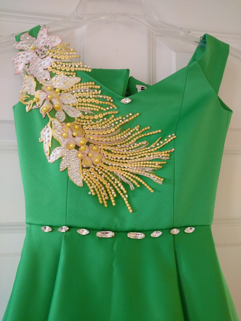 Green Pageant Fun Fashion Outfit With Train High Low Pageant | Etsy
