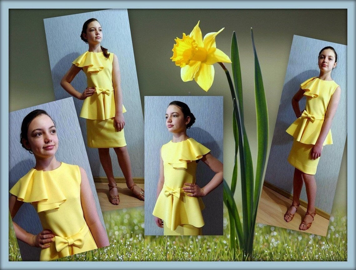 Yellow Interview Dress Pageant Yellow Dress With Peplum and | Etsy