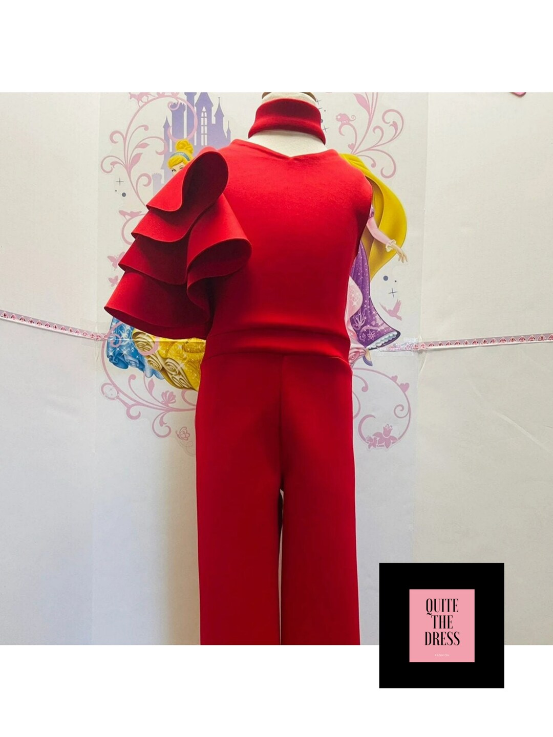 Red Interview Jumpsuit Pageant Ruffles Outfit Girls Neoprene Jumpsuit ...