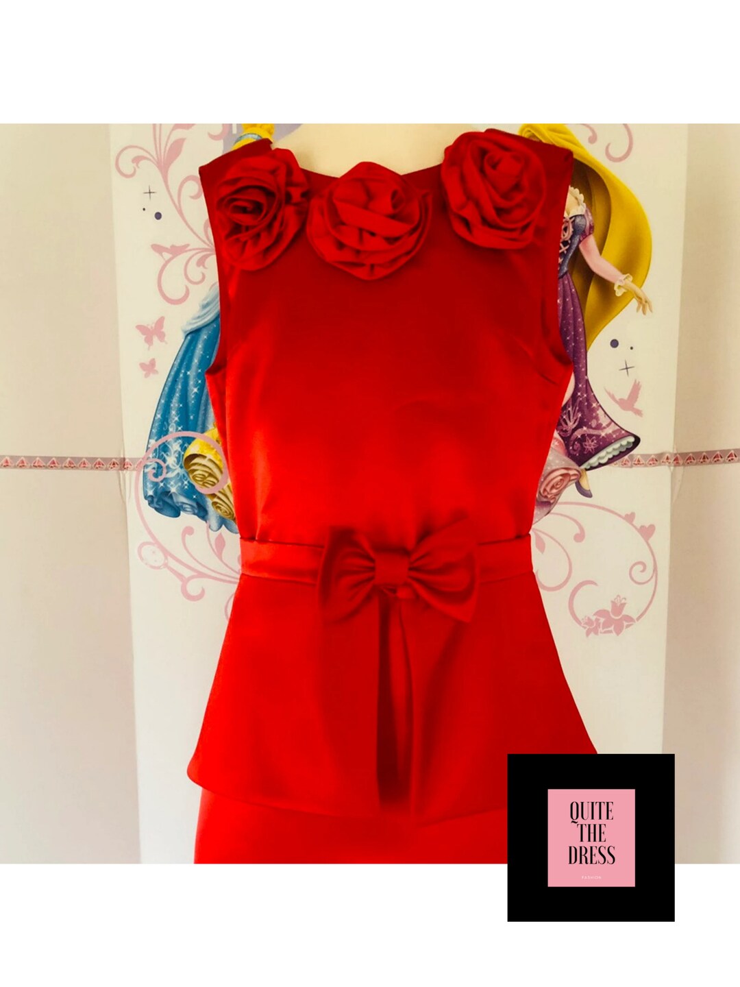 Red Interview Dress Pageant Red Dress With Peplum and Bow Girls Satin ...