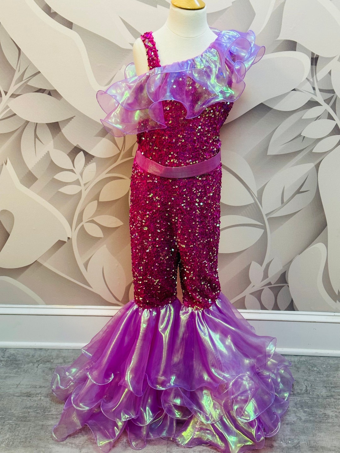 Hot Pink Sparkly Jumpsuit Pageant Outfit Girls Sequins Organza Fuchsia ...