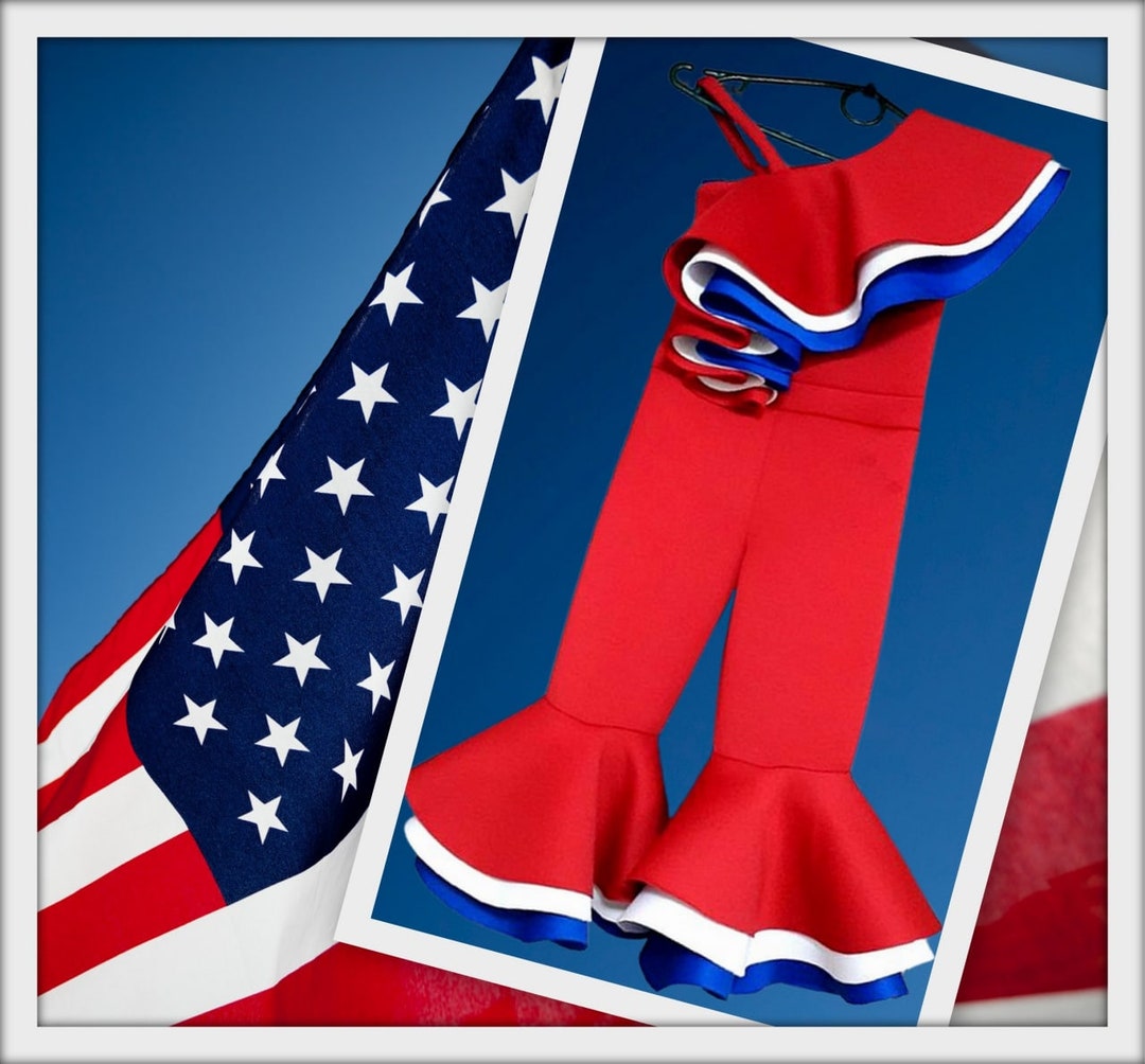 Red White Blue Jumpsuit Pageant Fun Fashion Girls Neoprene Scuba ...