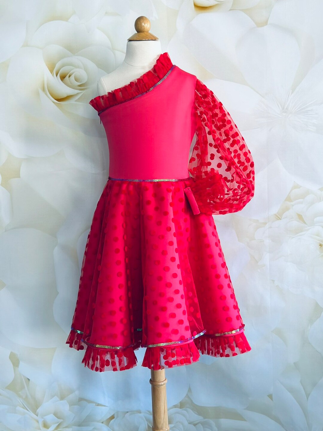 Hot Pink Interview Pageant Dress With Belt Girls Neoprene Fluffy Dress ...