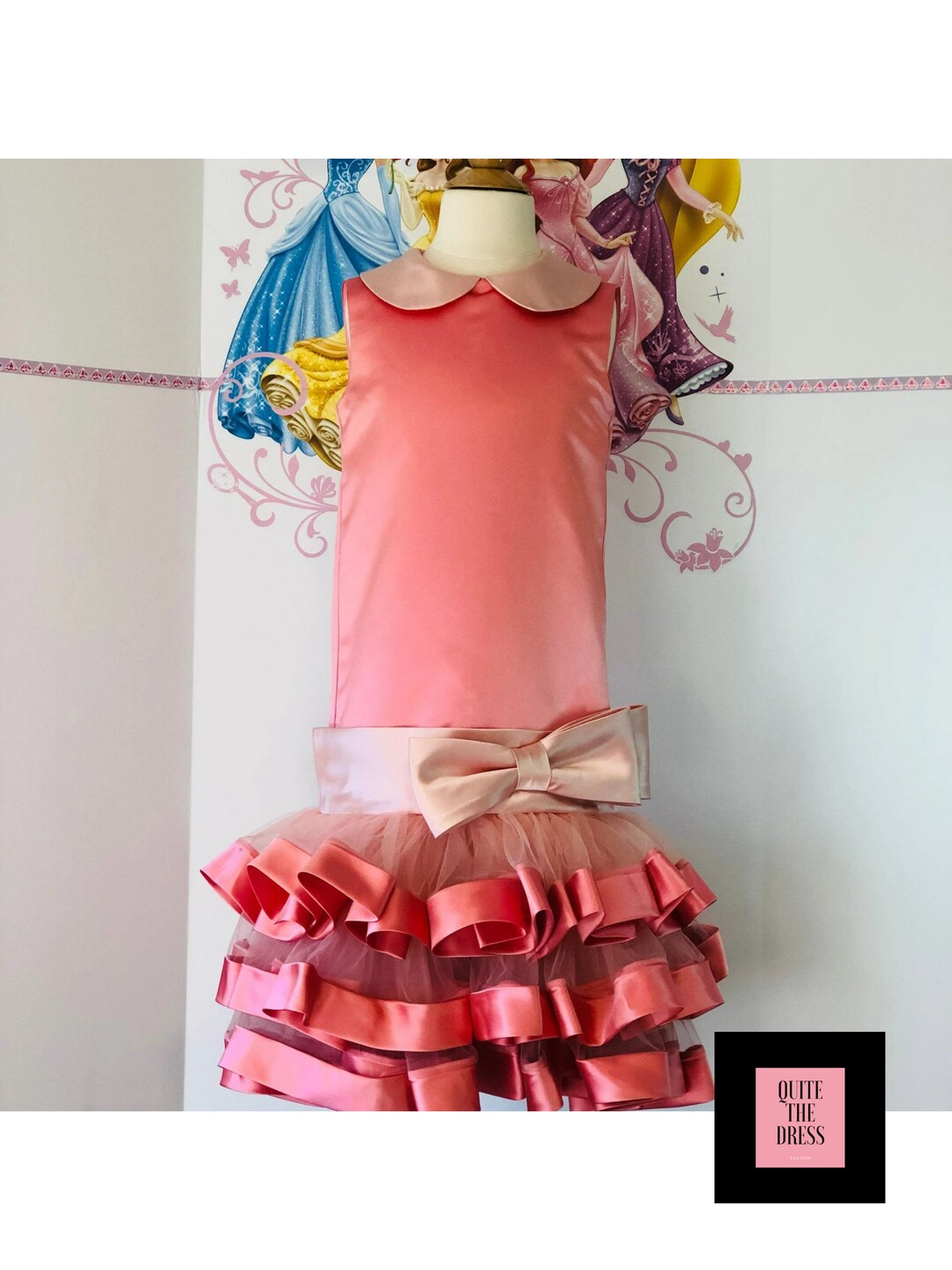 Pink Coral Pageant Dress With Bow Girls Coral Satin Dress Easter Outfit ...