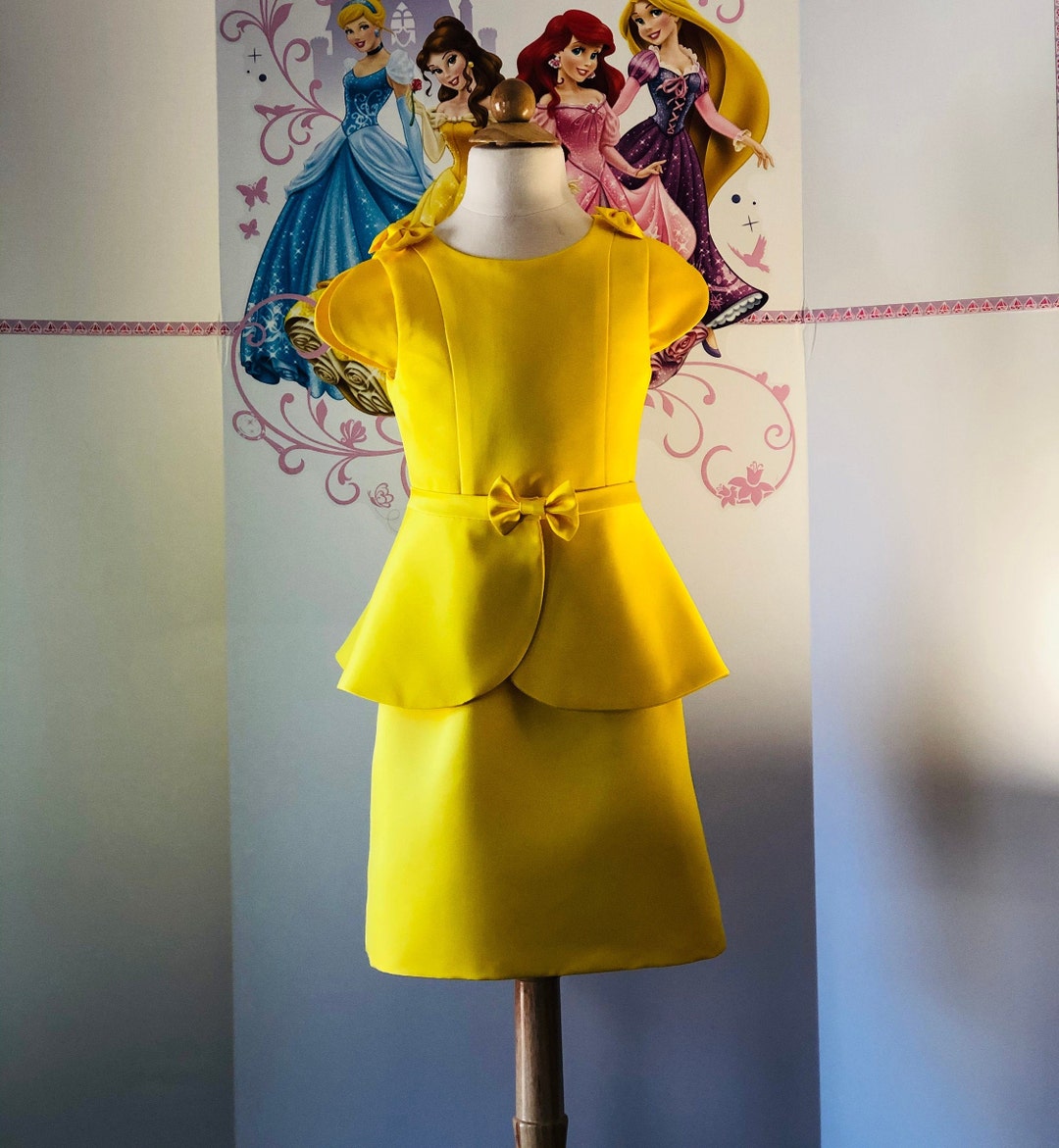 Yellow Interview Dress Pageant Yellow Dress With Peplum and Bow Girls ...
