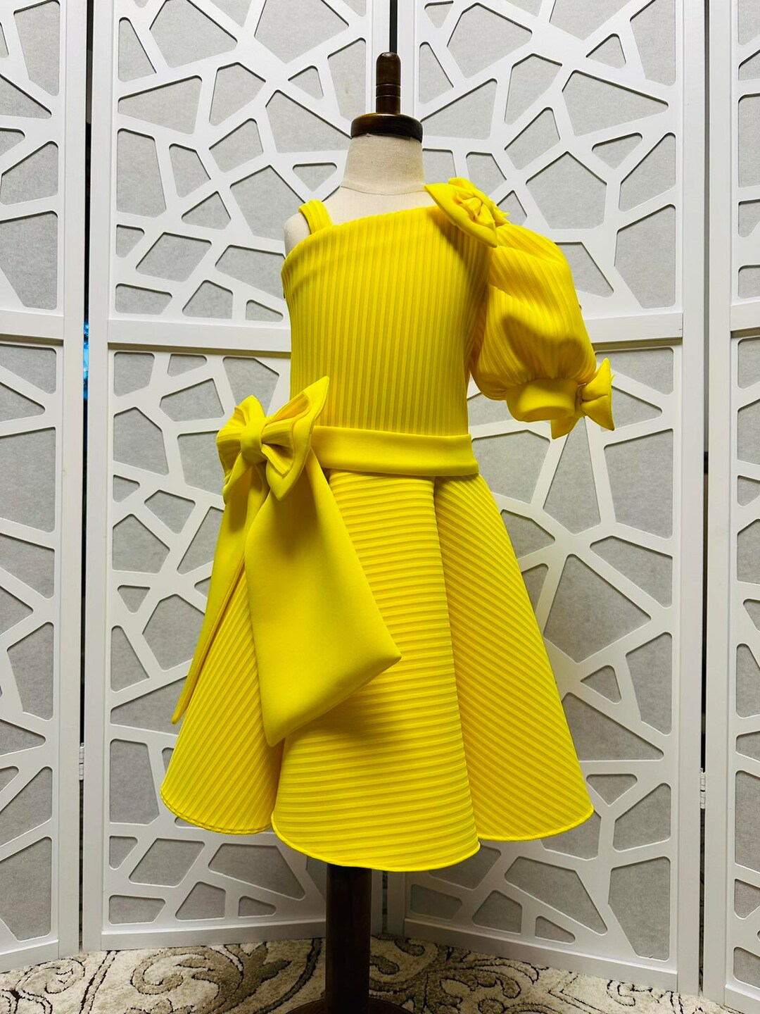 Yellow Interview Pageant Sleeve Bow Scuba Neoprene Girls Dress Pageant ...