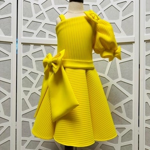 Yellow Interview Pageant Sleeve Bow Scuba Neoprene Girls Dress Pageant ...