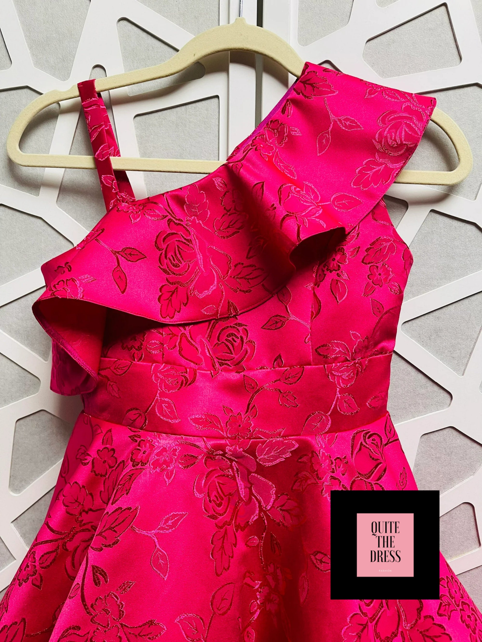 Hot Pink Pageant Dress Girls Satin Jacquard Homecoming Pageant Outfit ...