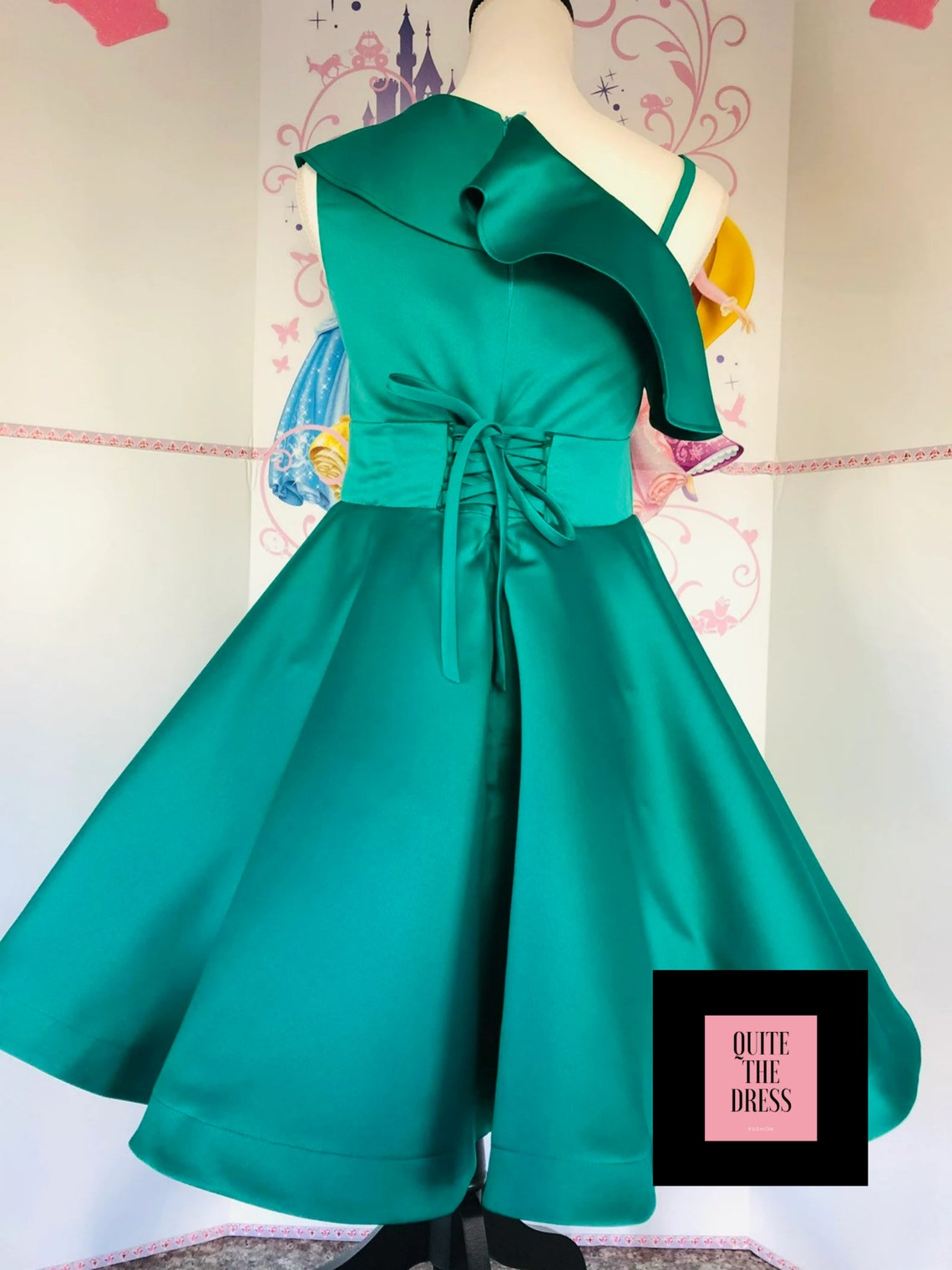 Green Teal Interview Dress Pageant Dress With Ruffles Girls Satin Dress ...