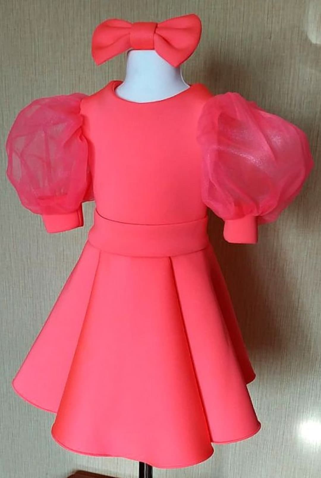 Neon Orange Pink Coral Interview Pageant Dress With Bow Girls Casual ...