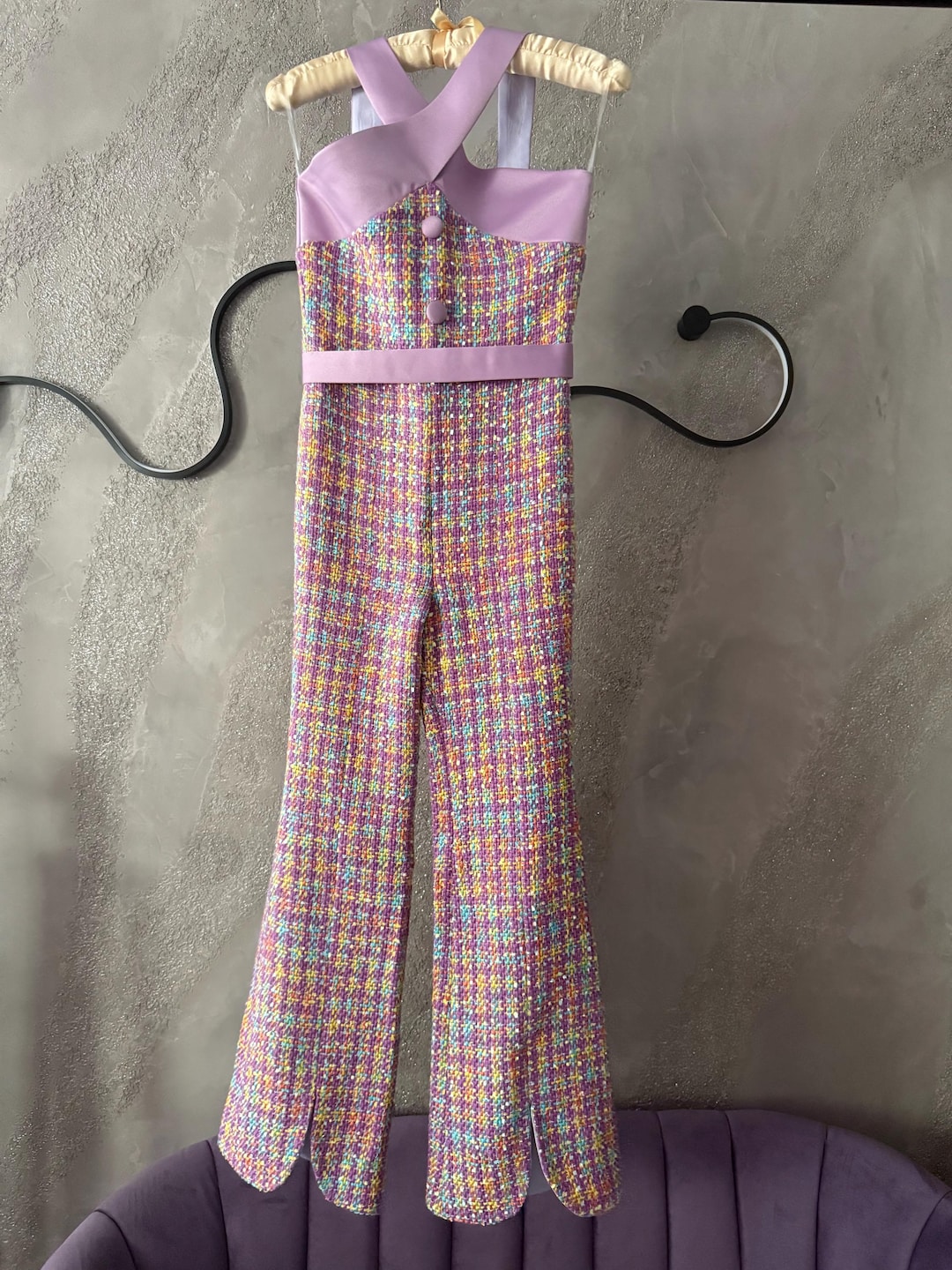 Purple Tweed Jumpsuit Pageant Interview Outfit Girls Casual Wear ...