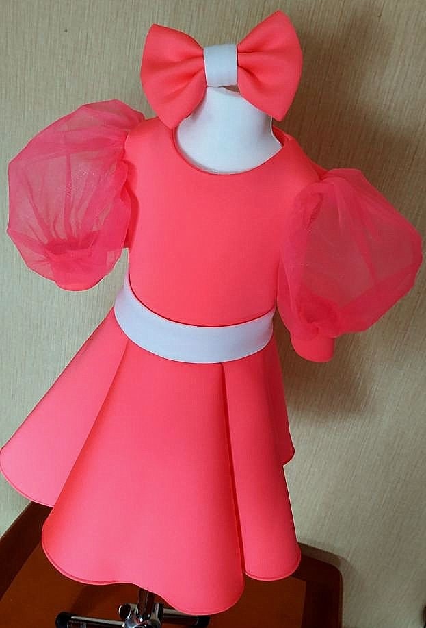 Neon Orange Pink Coral Interview Pageant Dress With Bow Girls Casual ...