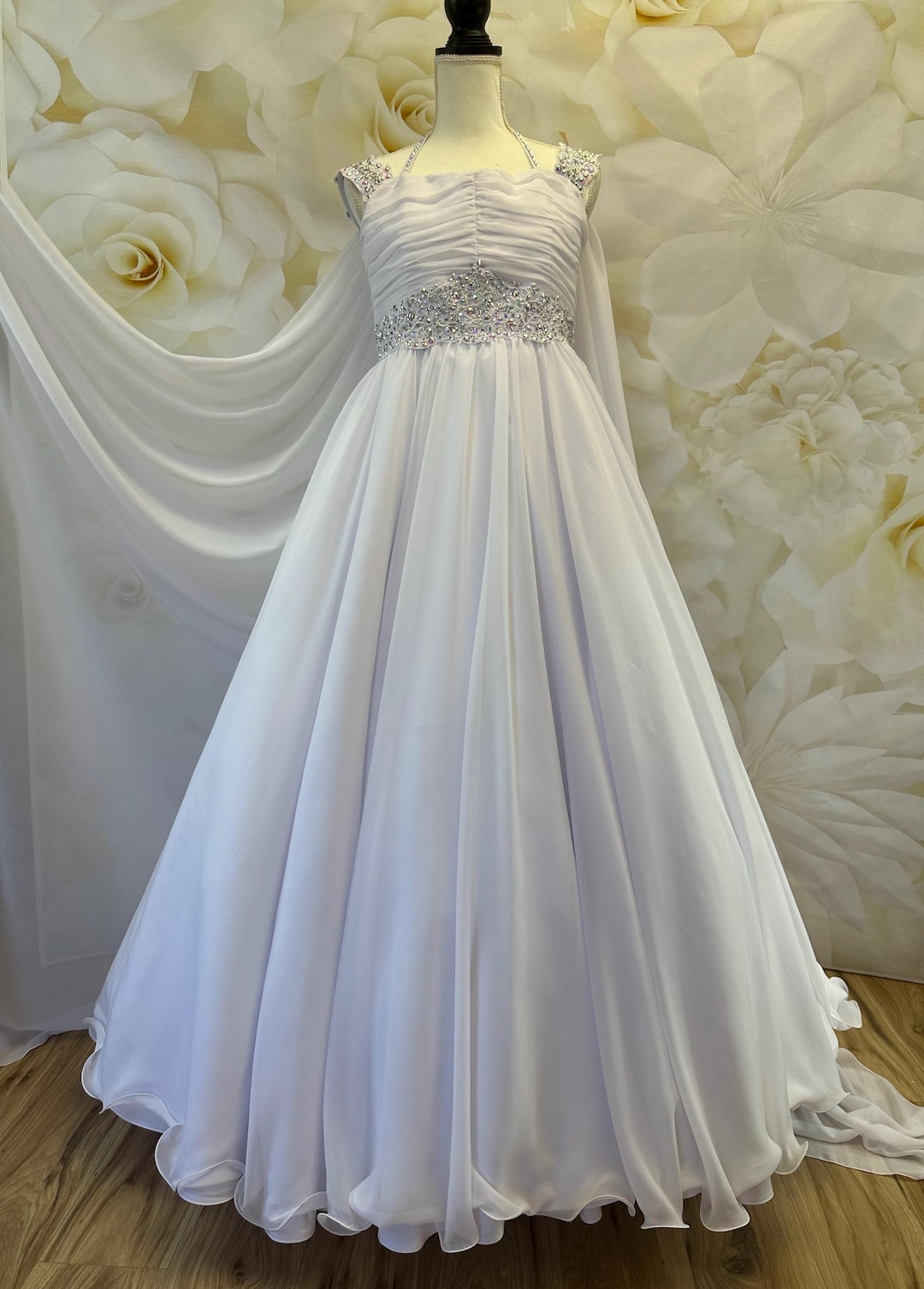 White Pageant Prom Girls Dress Girls Ball Gown Party Birthday Holiday ...