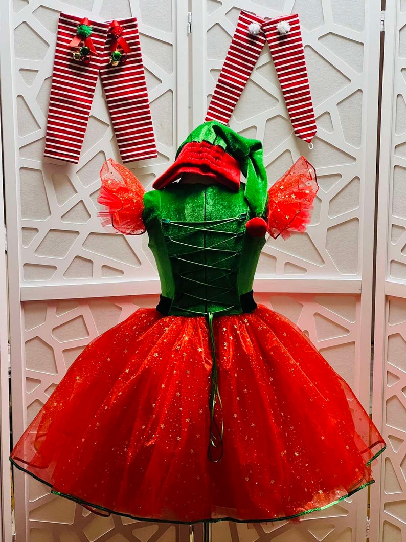Christmas Elf Outfit With Bells Christmas Elf Dress Pageant Red Green ...