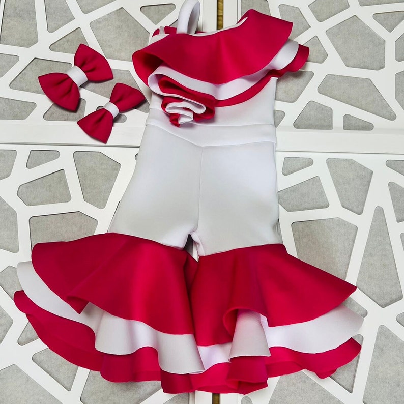 Hot Pink White Interview Jumpsuit Pageant Pink White Outfit - Etsy