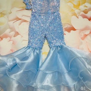 Baby Blue Sparkly Jumpsuit Pageant Outfit Girls Sequins Organza Light ...