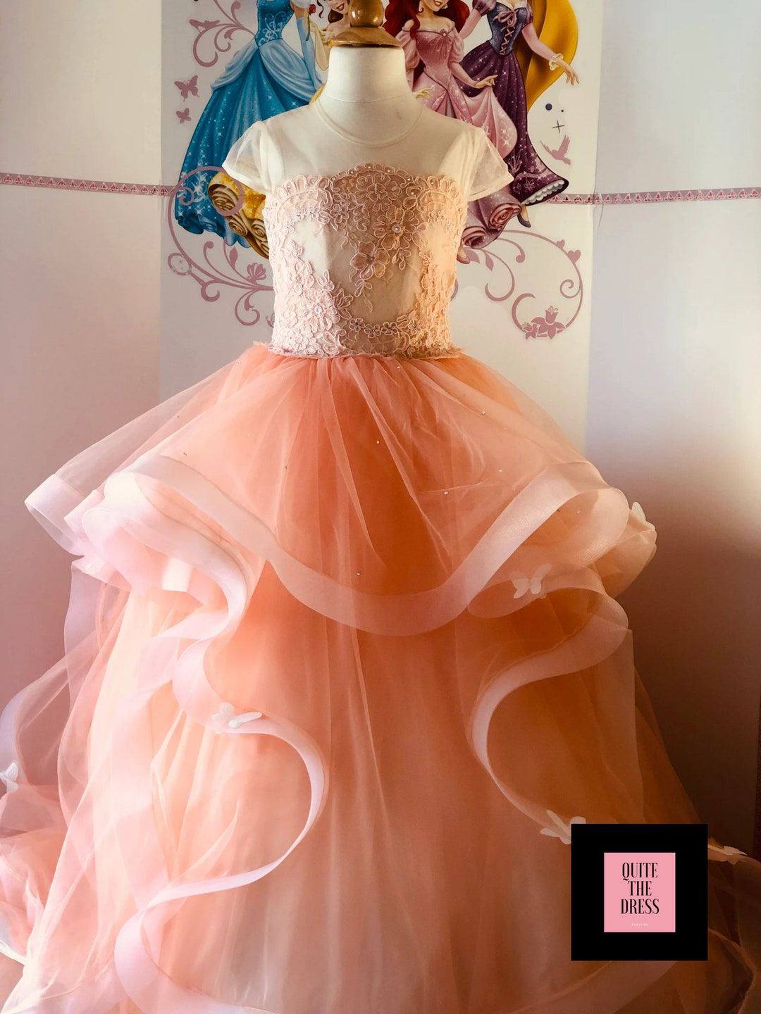 Peach Coral Apricot Dress Pageant Dress Girls Gown Wedding Birthday ...