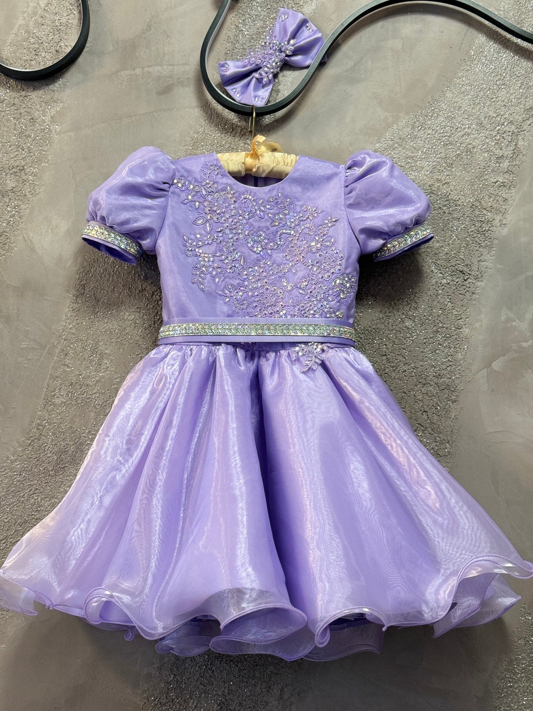 Purple Pageant Dress With Bow Girls Satin Organza Dress Pageant Outfit ...