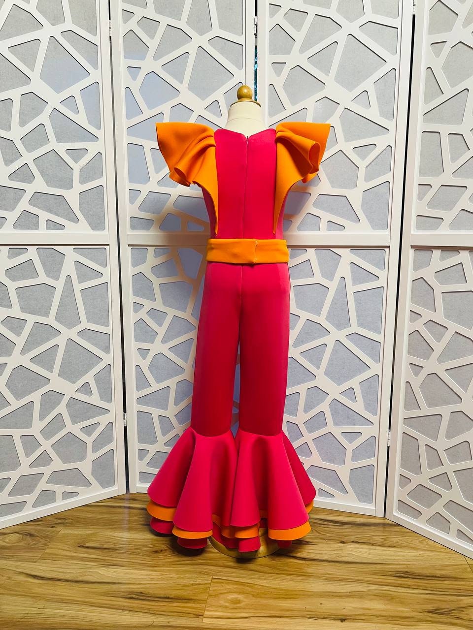 Hot Pink Orange Interview Jumpsuit Pageant Outfit Girls Neoprene Pink ...