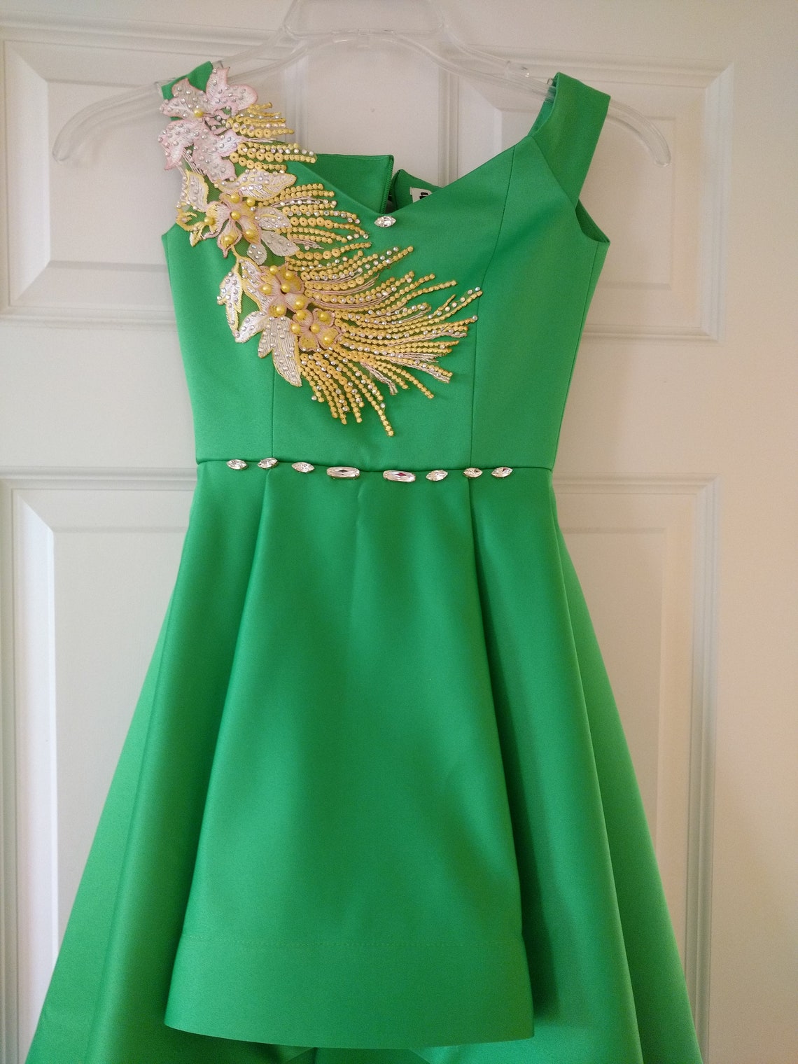 Green pageant fun fashion outfit with train High low pageant | Etsy