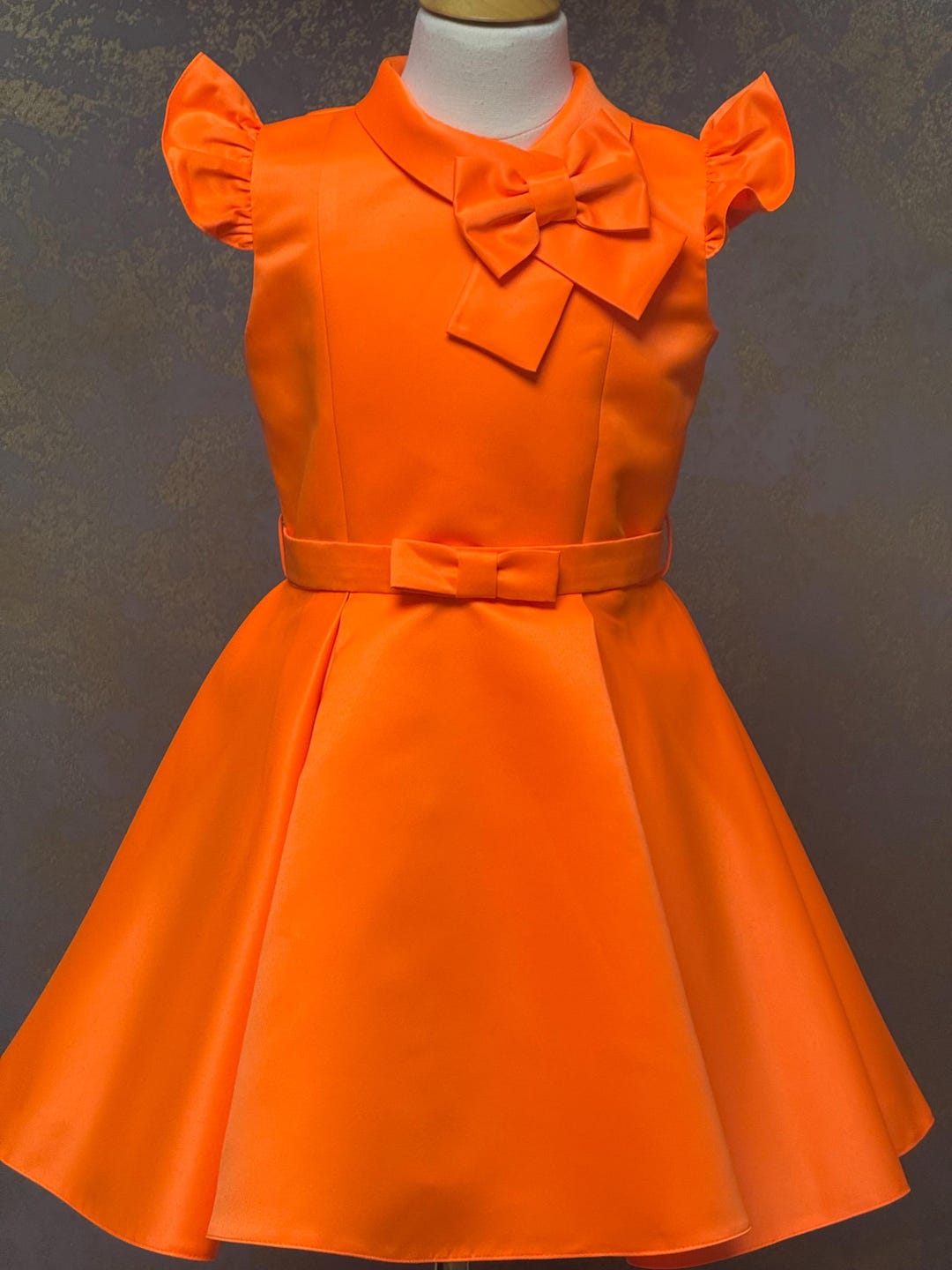 Orange Interview Dress Pageant Dress With Bow Girls Satin Fluffy Dress ...