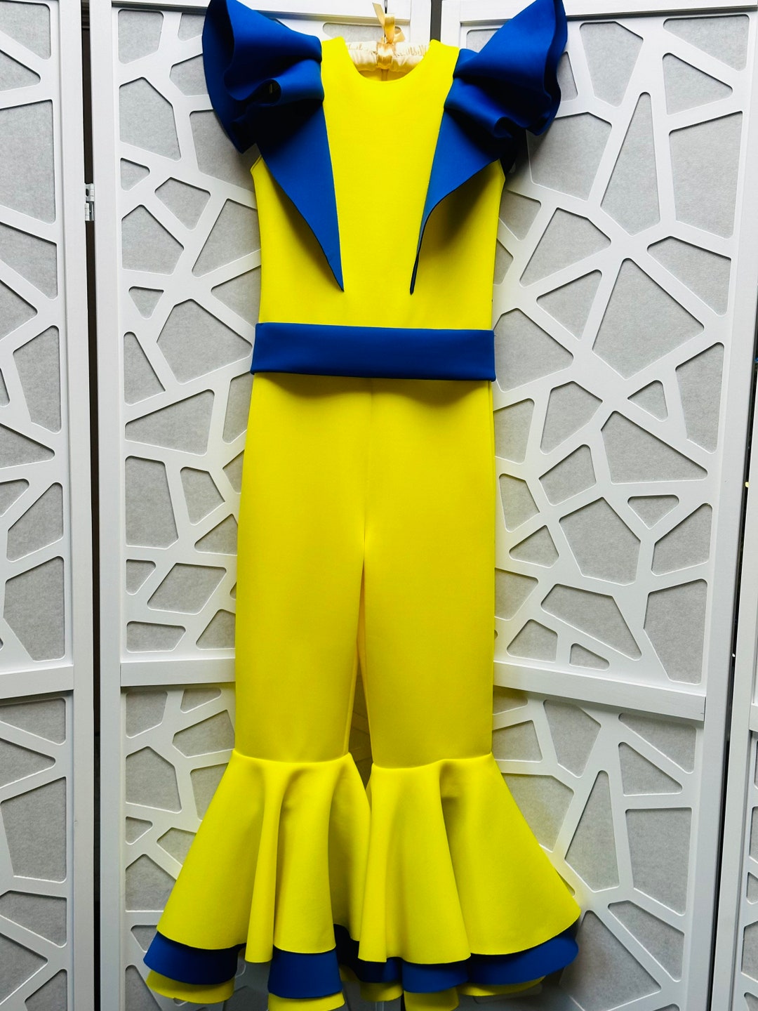 Royal Blue Yellow Interview Jumpsuit Pageant Royal Blue Outfit Girls ...