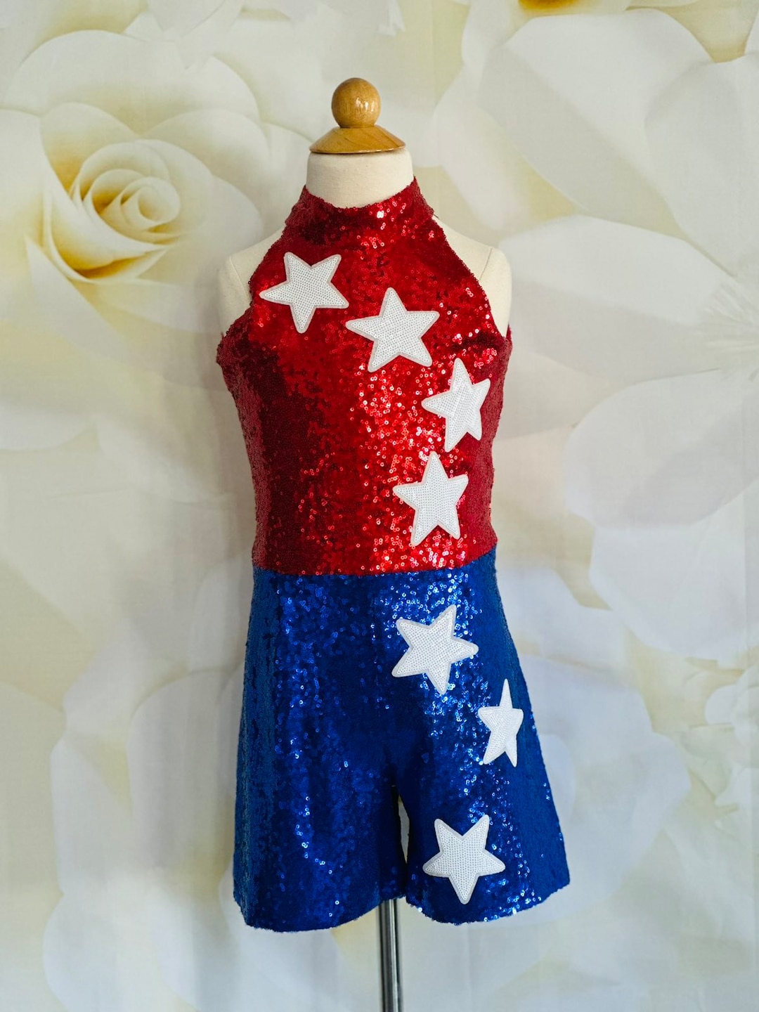 Red White Blue Jumpsuit Pageant Sparkly Girls Sequins Patriotic Outfit ...