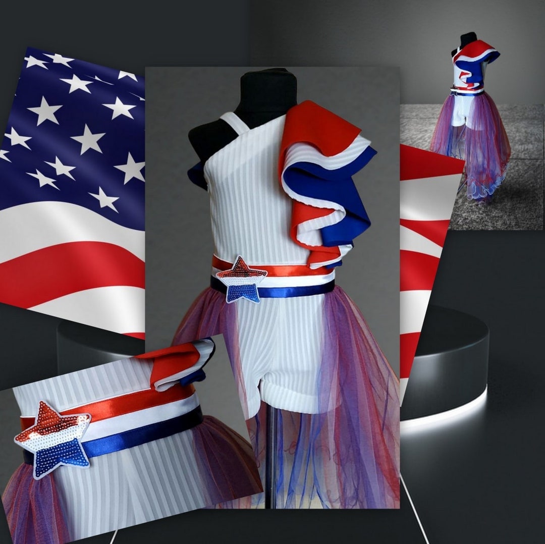 Red White Blue Wear With Cape Pageant Fun Fashion Girls Patriotic ...