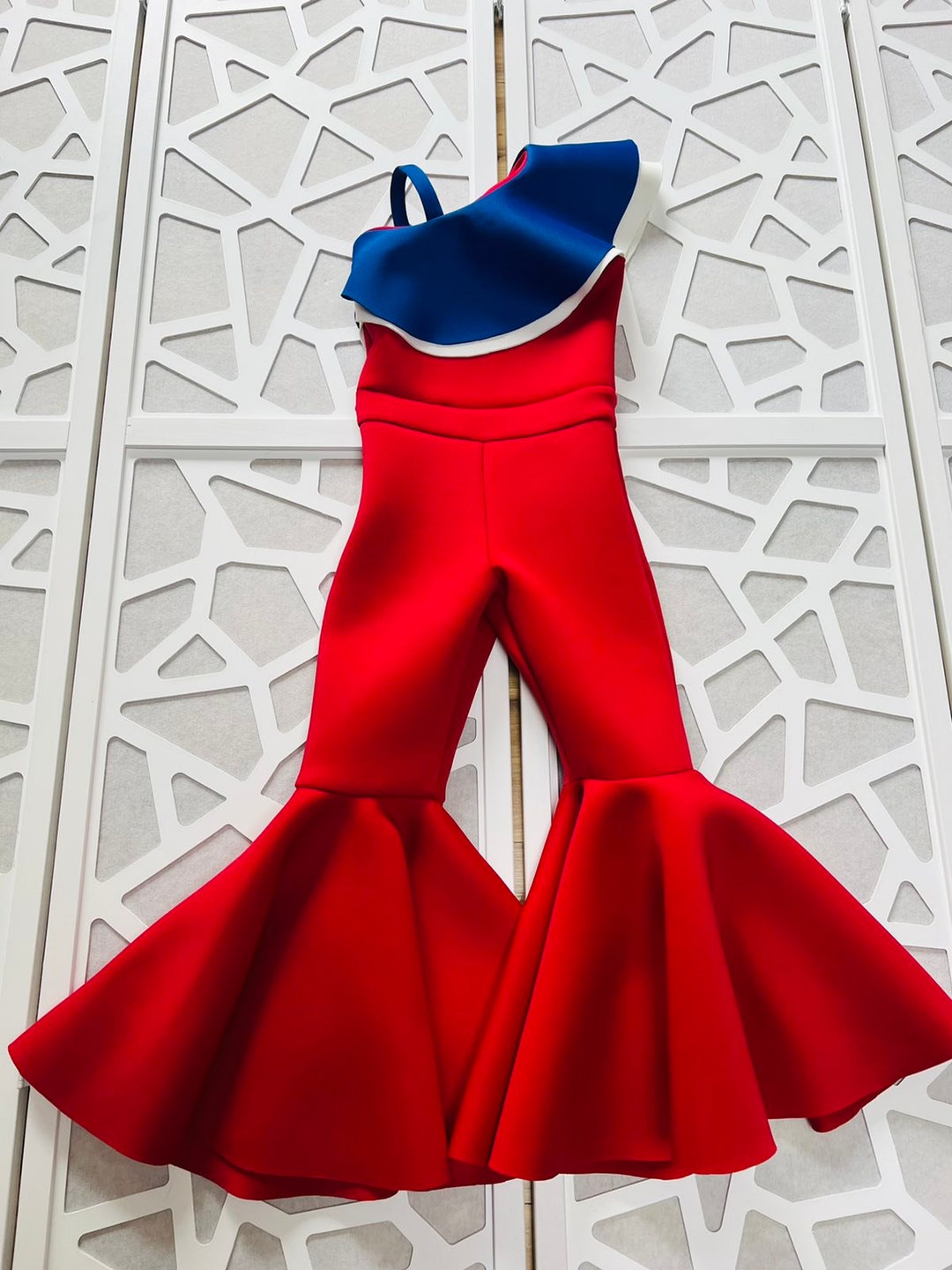 Red White Blue Jumpsuit Pageant Fun Fashion Girls Neoprene Scuba ...