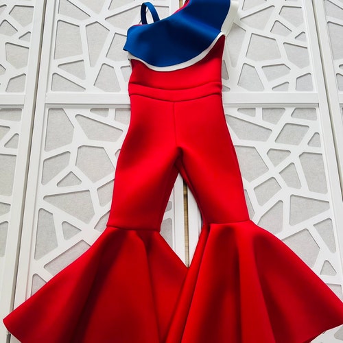 Red White Blue Jumpsuit Pageant Fun Fashion Girls Neoprene - Etsy